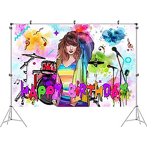 Tayl-or Happy Birthday Backdrop Birthday Party Banner, Swift Singer Themed Birthday Party Supplies, Happy Birthday Banner Shoot Photo Backgrounds Props for Boys and Girls Party