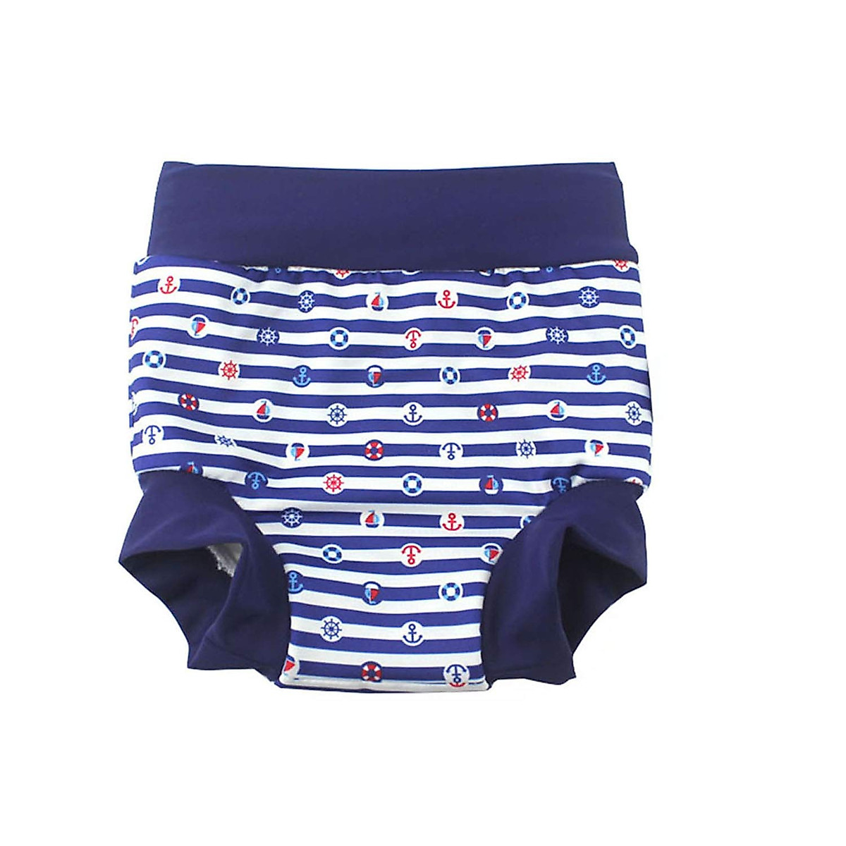 Leideur Baby Swim Nappies for Kids Cover Diaper High-Waisted Swimming Shorts (3-5 Years, Navy Stripe+Blue (Fish))