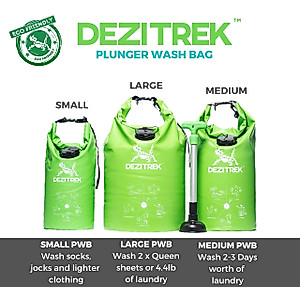 Dezitrek LARGE All in One Hand Wash Bag and Plunger Set - Off Grid Washing Machine Non Electric for Camping Travel | Eco Friendly Portable Manual Clothes Washer Laundry Bag for RV's, Apartments