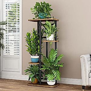 LINZINAR Plant Stand 4 Tier 5 Potted Indoor Plant Shelf Multiple Stands for Garden Corner Balcony Living Room (4 Tier 5 Potted, Black)