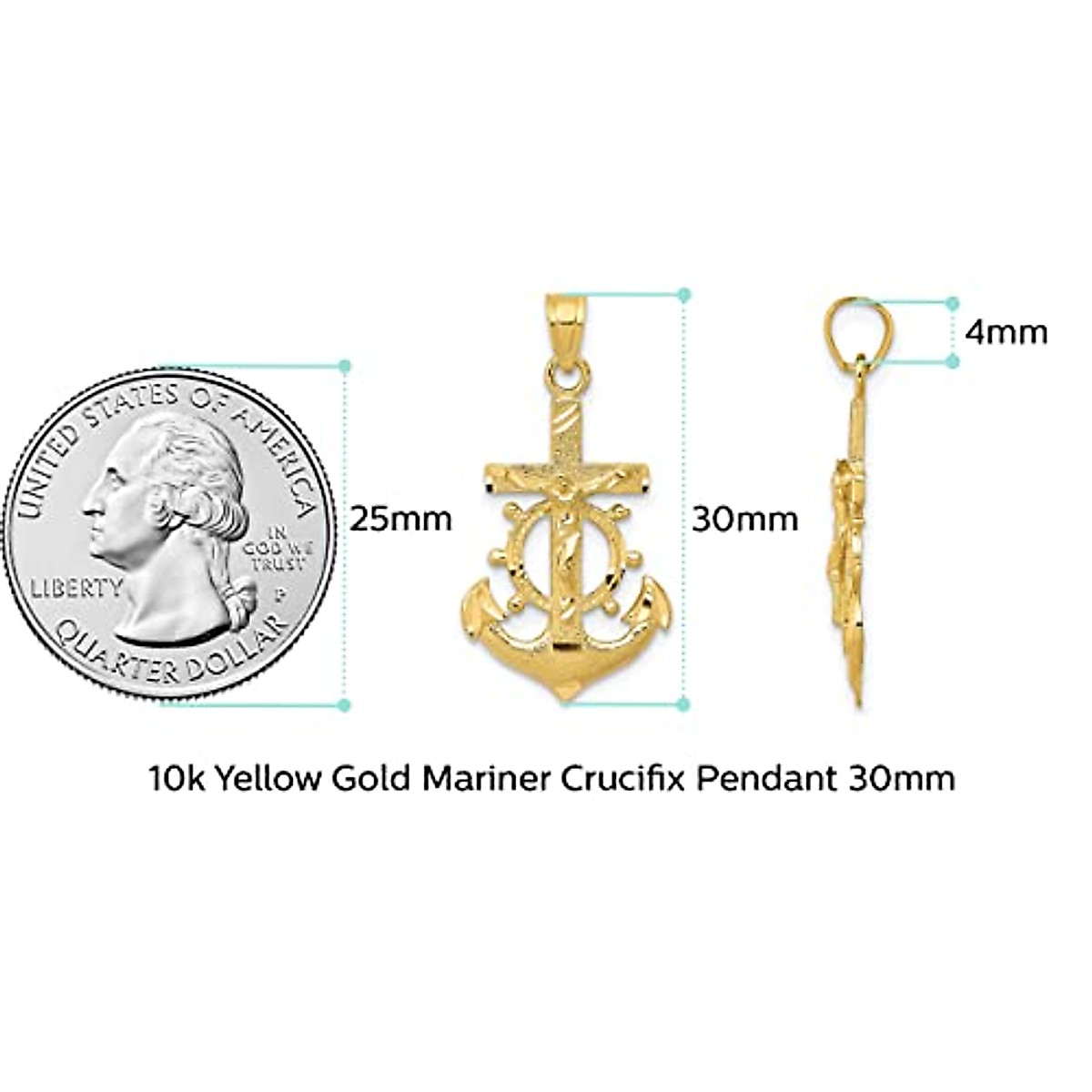 Solid 10k Yellow Gold Anchor Mariner Cross Pendant Crucifix Charm - 30mm x 16mm - Jewelry Gifts For Women Wife Mom Gifts For Men Husband Dad