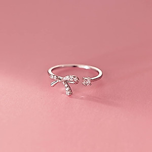 Dainty Bow Knot Statement Rings Sterling Silver 925 for Women Delicate Cubic Zirconia Crystal Promise Engagement Ring Eternity Tail Finger Band Wedding Bands Jewelry