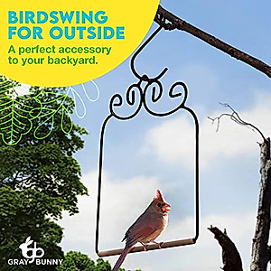 Premium Hummingbird Swing, Rust Resistant Metal Frame, Wooden Dowel, Humming Bird Perch Feeder Accessory, Birdswing For Outside