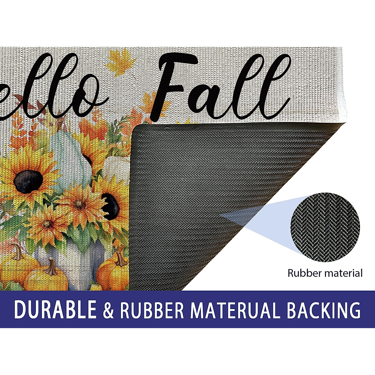 Bnwepo Fall Door Mat Autumn Doormats, Fall Welcome Mat, Hello Fall, Kitchen Mat Pumpkin Sunflower House Outdoor Mat, Farmhouse Front Door Porch Outdoor Indoor 17 x 30 Inch