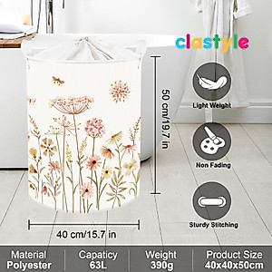 Clastyle 63L Large Boho Flower Plants Kid Laundry Hamper with Handle Girl Bedroom Bathroom Nursery Collapsible Clothes Toy Storage Basket with Lid