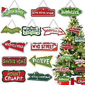 YUJUN 24PCS Christmas Whoville Tree Ornaments Decorations Xmas Large Paper Crafts Tree Hanging Ornaments Signs for Christmas Welcome to Home Indoor Porch Party Decorative Supplies