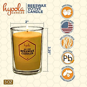 Pure Beeswax Votive Candles, 6 Pack – Yellow Unscented Decorative Candle for Party Centerpieces, Home Decor and Dinner Parties – Long Lasting Burn Time, Clear Glass Cup, 3 oz – by Hyoola