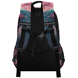 NFMILI Peacock Pink Flower Kids Backpack Lightweight Middle School Elementary Bookbags for Boys Girls School Bag with Chest Strap 11.6 X 6.9 X 16.7 in