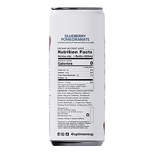 UPTIME Energy Drink, Blueberry Pomegranate, 12 Pack, Vitamin C, L Theanine, Calcium, Sugar Free Energy Drinks for Focus Support, 142mg of Natural Caffeine, 0 Calories, Clean, Natural, 12 fl oz Cans