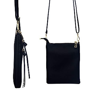 Bveyzi Women's Small Crossbody Purse Multi-Pocket Lightweight Crossover Travel Bag Over The Shoulder with Extra Long Strap (Black)