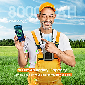 ecstal 3-IN-1 Portable Fan, Waist Clip Fan, Personal Neck Fan with Lanyard, 25H Working Time, Wearable Body Belt Fan, 8000mAh Rechargeable Battery Operated Powered Fan, Small Mini Necklace Fan