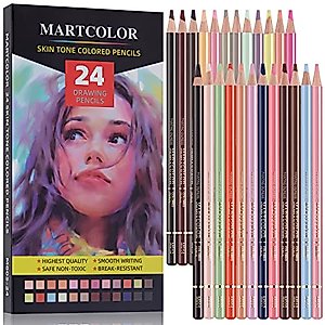 MARTCOLOR Skin Tone Colored Pencils for Portraits and Skintone Artists, 24 Colors Oil Colour Pencils for Drawing, Sketching, Adult Coloring, Shading, Coloring, Layering & Blending