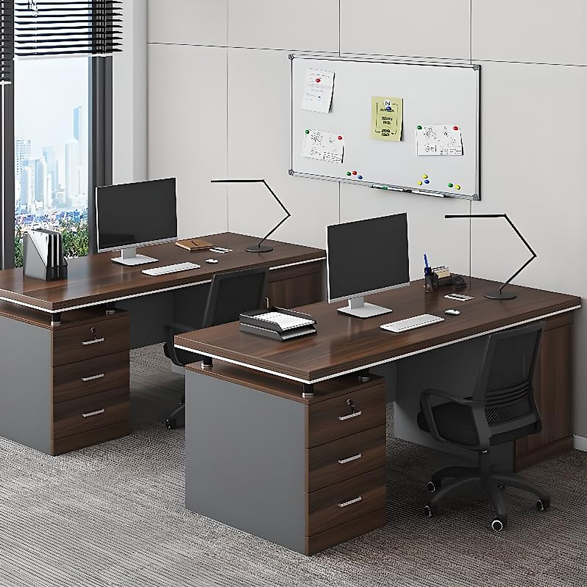 LITFAD Wood Office Computer Desk with Cabinet and Locking Drawer, Cord Management, Modern Executive Desk Simple Writing Desk Home Office Furniture Without Chairs, Brown 47.2" L x 23.6" W x 30.3" H