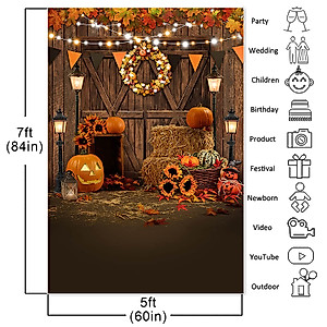 Avezano Fall Thanksgiving Photography Backdrop Autumn Pumpkin Harvest Barn Background Maple Leaves Rustic Wooden Door Garland Backdrops for Portrait Photoshoot Photo Studio (5x7ft)