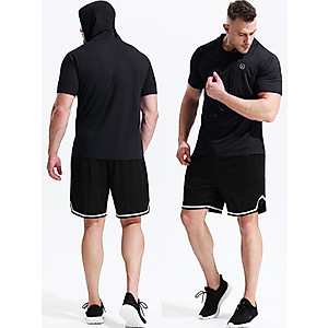 NELEUS Men's Running Shirt Mesh Workout Athletic Shirts with Hoods,5084,3 Pack,Black/Grey/Olive Green,US L,EU XL