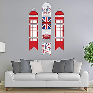 Big Dot of Happiness Cheerio, London - Hanging Vertical Paper Door Banners - British UK Party Wall Decoration Kit - Indoor Door Decor