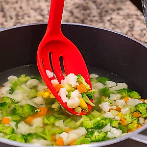 Culinary Couture Red Silicone Cooking Utensils Set of 6, Non-Stick Heat-Resistant Silicone Kitchen Utensils Set with Steel Inner Core