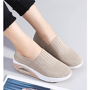RZDYSQ Womens Orthopedic Sneakers, Slip-On Air Cushion Platform Mesh Walking Sneaker (Beige,US-9.5)