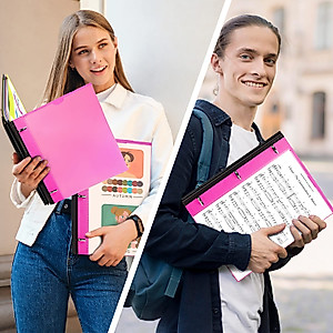 WOT I All-in-one Telescoping Binder Notebook, Refillable 3 Ring Binder with Customized Front Cover+Catalog Back Pocket+5 Subject Dividers+Movable Pocket Folder+60 Sheets Notepaper, Pink