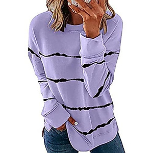 Ceboyel Womens Crew Neck Sweatshirt 2023 Striped Color Block Blouese Shirts Long Sleeve Pullover Tops Fall Fashion Clothes Womens Hoodies Pullover Trendy Purple M