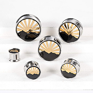 TBOSEN 2PCS Sunrise Style Plugs and Tunnels for Ears Stainless Steel Ear Gauges Piercing Hangers Expander Stretchers 0g-1'' in 8mm-25mm