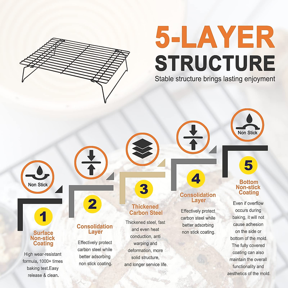 CHEFMADE Baking and Cooling Rack, 13.5-Inch Non-Stick Stackable Collapsible Rectangle Wire Rack for Oven Baking (Black)