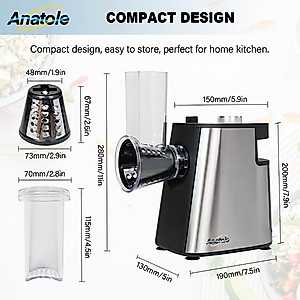 Anatole Electric Cheese Grater Shredder 250W Stainless Steel Automatic Vegetable Chopper Slicer Professional Salad Maker Food Processor Machine with 5 Blades for Home Kitchen BPA-Free 110V US-Plug
