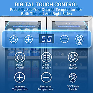 AAOBOSI 30 Inch Wine and Beverage Cooler, 31 Bottles & 110 Cans Wine Fridge, Glass Door Dual Zone Wine Refrigerator Freestanding and Built-in, Digital Temperature Control, Blue LED Display Light