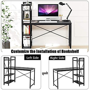 HAPPYGRILL Computer Desk with 4-Tier Bookshelves Writing Study Table Workstation with Tower Storage Shelves for Home Office