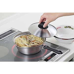 Yoshikawa 1216029 Single-Handed Pot, Gas Flame and Induction Compatible, 7.1 inches (18 cm), Donburi Ramen, Stainless Steel, Made in Japan, Pot, Deep Spout Included, For One Person