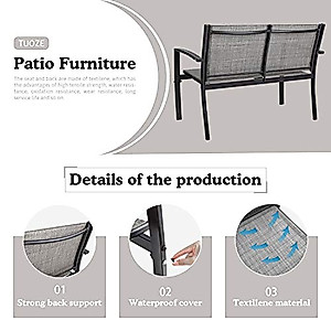 Tuoze 4 Pieces Outdoor Patio Furniture Set Conversation Set with Glass Coffee Table Bistro Set with Loveseat Garden Yard Lawn and Balcony (Grey)
