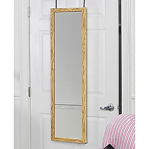 Mirrotek - Full Length Adjustable Over The Door Mirror White Wood Finish - Hanging Mirror Full Length - Instant Install Long Full Body Mirror for Bedroom, Dorm Room 14" x 48"