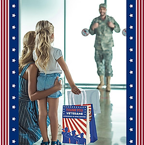 Cholemy 48 Pcs Veterans Day Patriotic Thank You Gift Bags with Red White Blue Tissue Paper Vintage American Treat 4th of July Goodie Bags with Handles Independence Day Party Gift Wrap Bags