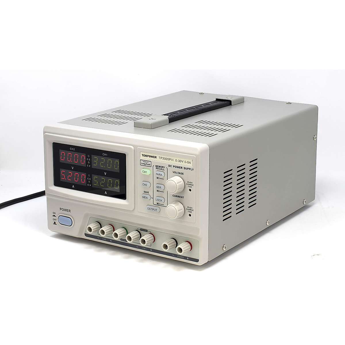 Tekpower TP3005PIII Programmable Variable Regulated Triple Output DC Power Supply, 0-30V at 0-5A