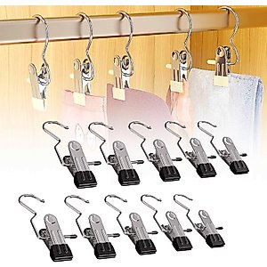 2024 New Space-Saving Clothespin Hat Pants Storage Hanging Travel Hook, 360° Swivel Stainless Steel Hangers with Clips, Laundry Hooks Hanging Clips Clothes Pins Socks Towel Clips (A-Black 30PCS)