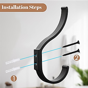 4 Pack Wall Mounted Coat Hooks, Large Wall Hooks For Hanging Heavy Duty, Black Coat Hooks with Screws For Wall, Wall Mounted Hooks for Hanging Coats, Clothes, Towels, Keys, Dog Leashes, and Purse