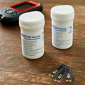 ReliOn Premier Blood Glucose Test Strips | Blood Glucose Test Strips | Test Strips for Diabetes | Blood Sugar Test Strips | Diabetic Test Strips | Reli On Premier Test Strips 100 Count + STS Sticker.