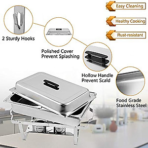 ROVSUN 8 Quart Chafing Dish Buffet Set,Stainless Steel Catering Serve Chafer,Restaurant Food Warmer, Rectangular Buffet Stove with 2 Half Size Food Pans and Foldable Frame for Party (1 Pack)