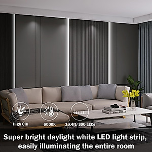 NEWREACH USB LED Light Strip White with Battery Box (Batteries Not Included), 16.4ft Daylight Under Cabinet Strip Lights Cuttable for Bedroom, Mirror, Party, Camping, Christmas, 8.2ft x 2