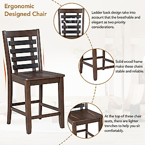 KLMM Retro Solid Wood 5-Piece Counter Height Dining Table Set with Faux Marble Tabletop,Storage Cabinet and Drawer,for Small Places Dining Room Use (Dark Walnut@Drawer)