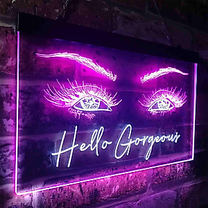 ADVPRO Hello Gorgeous Eyelash Beautiful Eye Room Dual Color LED Neon Sign White & Purple 16 x 12 Inches st6s43-i3776-wp