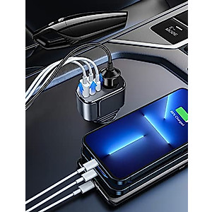 Cigarette Lighter Splitter Adapter, 210W 4 in 1 Cigarette Lighter USB Charger [PD3.0& DualQC3.0] Multi Port & Socket, 12V/24V Dual USB Type C Fast Car Charger Adapter for iPhone 14,Samsung,iPad