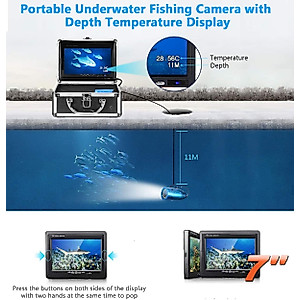 Portable Underwater Fishing Camera with Depth Temperature Display-Waterproof HD Camera and 7'' LCD Monitor-Infrared Fish Finder-Up to 8 Hours Battery Life-Ultimate Fishing Gear (15M Cable)