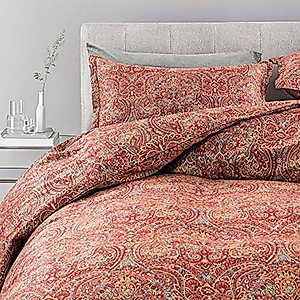 Eikei Boho Paisley Print Luxury Duvet Cover and Shams 3pc Bedding Set Intricate Tuscany Bohemian Damask Medallion 350TC Egyptian Cotton Sateen (Queen)