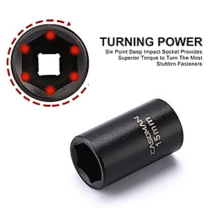 CASOMAN 14 Pieces 1/2-Inch Drive Shallow Impact Socket Set, Metric, 6-Point, 11mm to 32mm