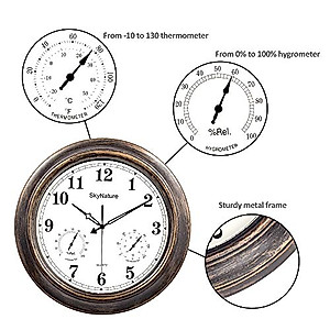 SkyNature Outdoor Clocks, 18 Inch Large Indoor Outdoor Wall Clock Waterproof with Temperature and Humidity, Silent Metal Pool Clock for Garden, Patio, Fence