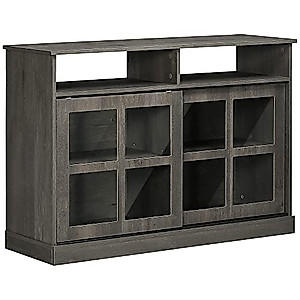 HOMCOM Sideboard with Glass Sliding Doors, Buffet Cabinet, Coffee Bar Cabinet with Adjustable Shelf, Dark Grey