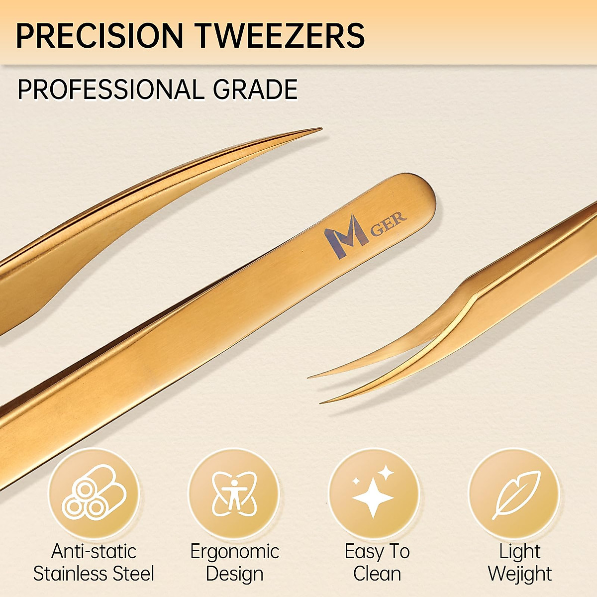 Lash Tweezers for Eyelash Extension, Hand Calibrated Dolphin-shaped Tip eyelash tweezers, False Lash Application Tools, Lash extension tweezers gold