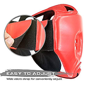 Luniquz Boxing Headgear for Kids Junior Adults Kickboxing Training MMA Sparring Karate, L Red