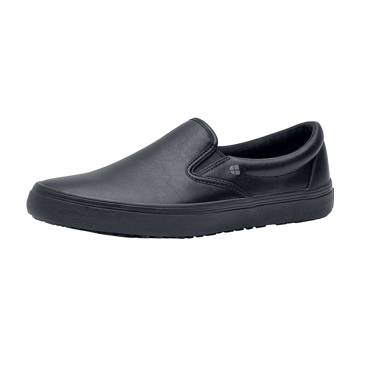 Shoes for Crews Merlin, Slip-On, Men's, Women's, Unisex, Slip Resistant Work Shoes, Black Leather, Men's Size 6.5 Wide, Women's Size 8 Wide